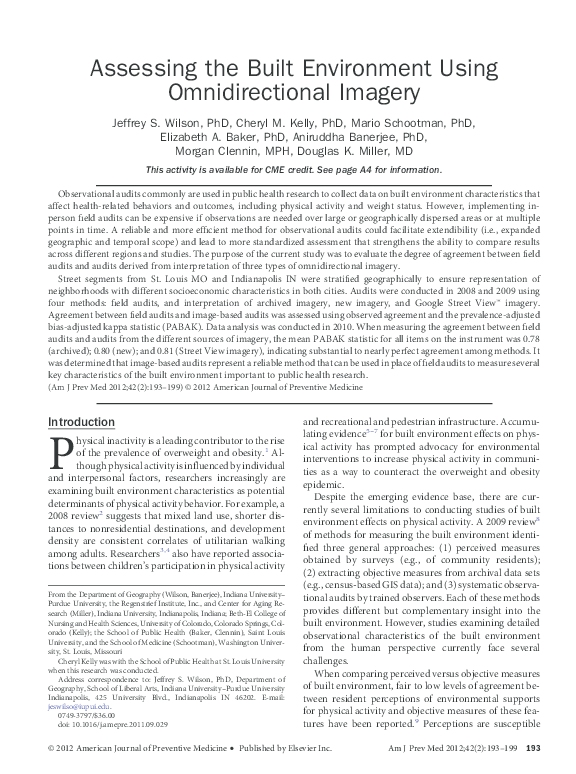 (PDF) Assessing the built environment using omnidirectional imagery