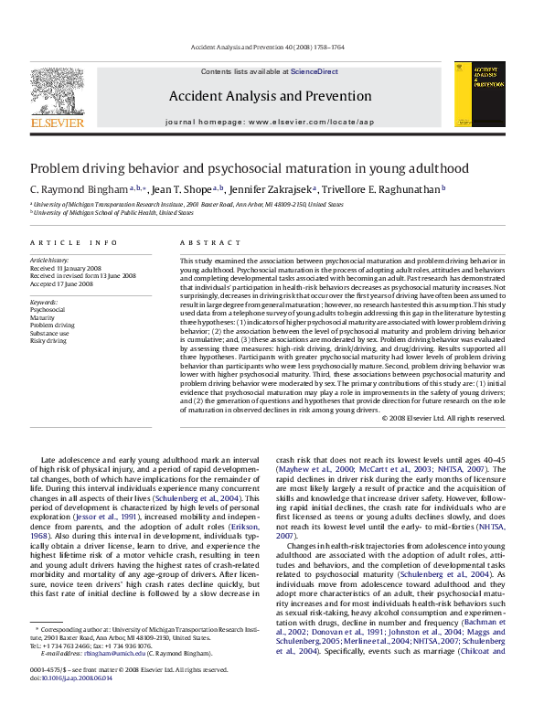 (PDF) Problem driving behavior and psychosocial maturation in young ...