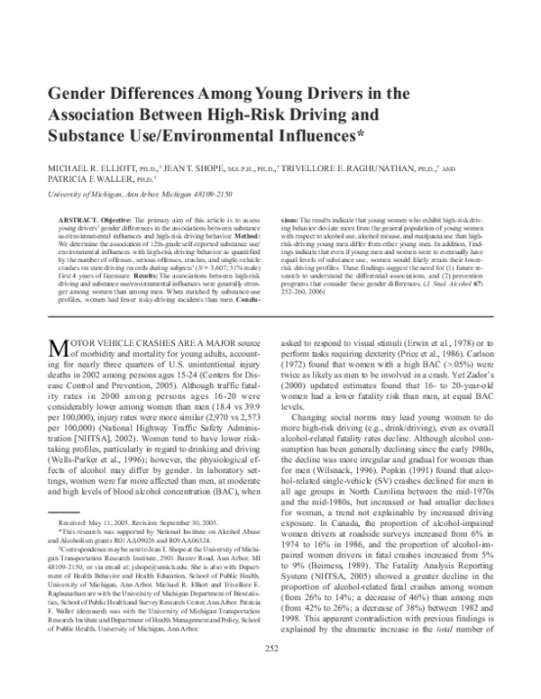 (PDF) Gender Differences Among Young Drivers in the Association Between ...