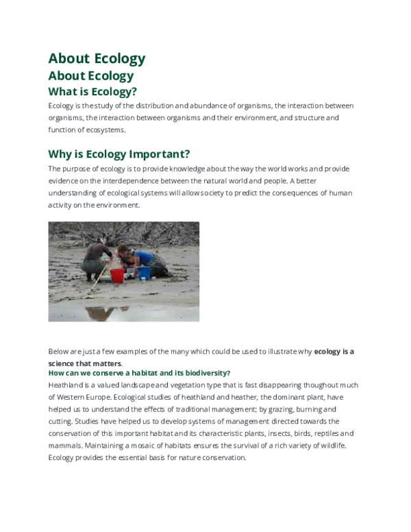 (DOC) Why is Ecology Important