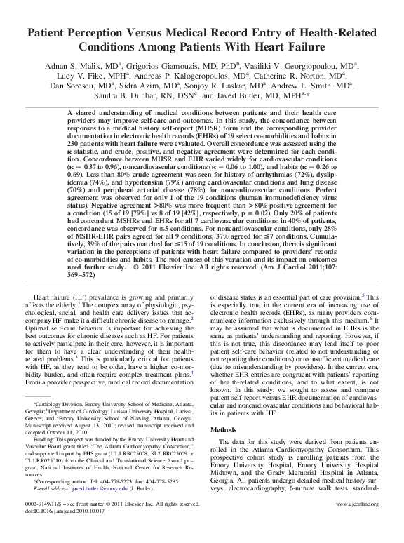 (PDF) Patient Perception Versus Medical Record Entry of Health-Related ...