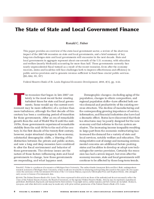 (PDF) The State of State and Local Government Finance