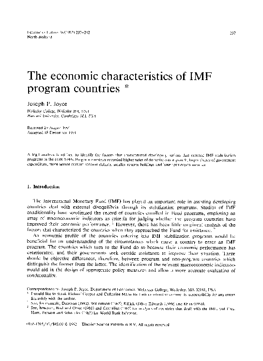 (PDF) The economic characteristics of IMF program countries