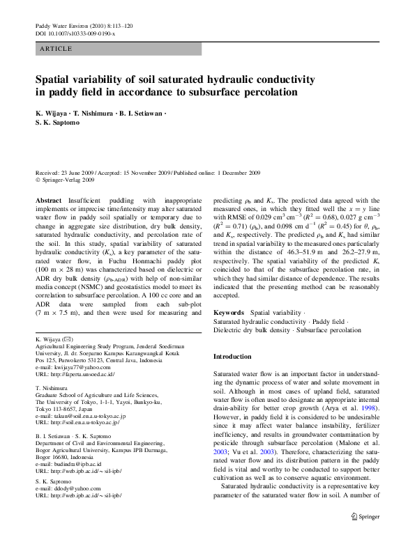 (PDF) Spatial variability of soil saturated hydraulic conductivity in paddy field in accordance ...