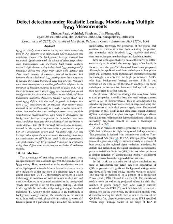 (PDF) Defect detection under Realistic Leakage Models using Multiple IDDQ Measurement