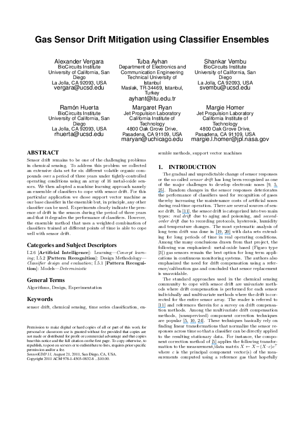Pdf Gas Sensor Drift Mitigation Using Classifier Ensembles