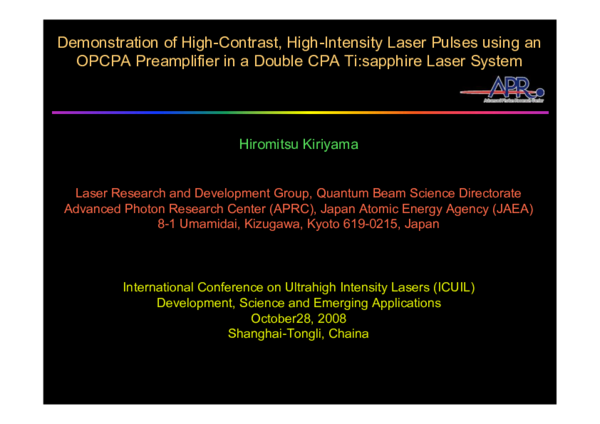 (PDF) Generation of high-contrast and high-intensity laser pulses using ...