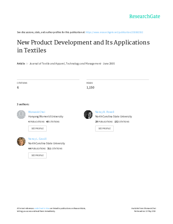 (PDF) New Product Development and Its Applications in Textiles Article ...