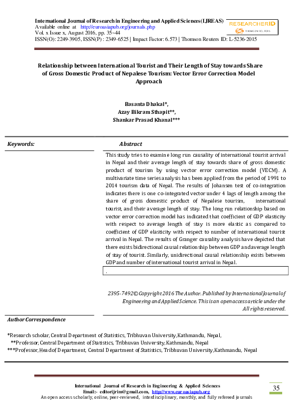 Pdf Relationship Between International Tourist And Their Length Of Stay Towards Share Of Gross