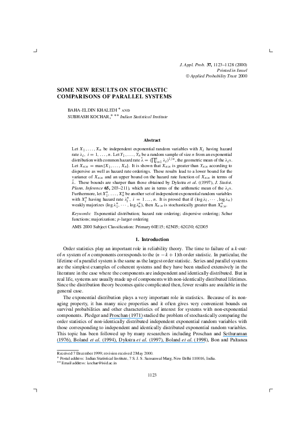 Pdf Some New Results On Stochastic Comparisons Of Parallel Systems