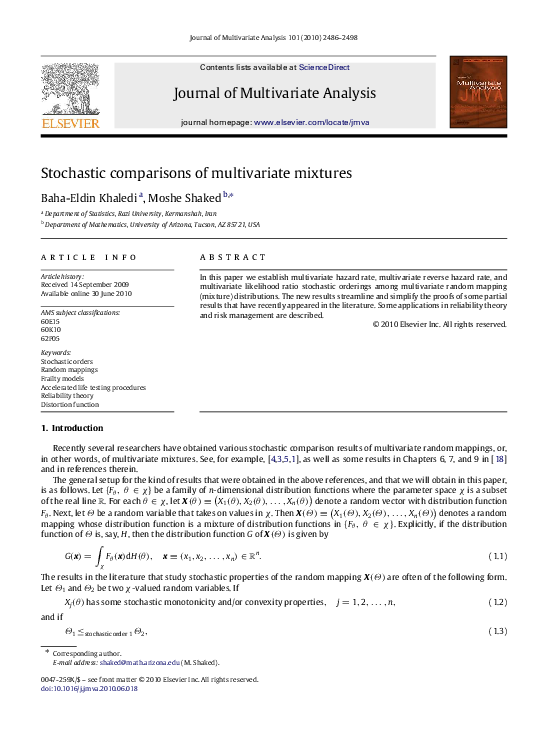 (PDF) Stochastic comparisons of multivariate mixtures