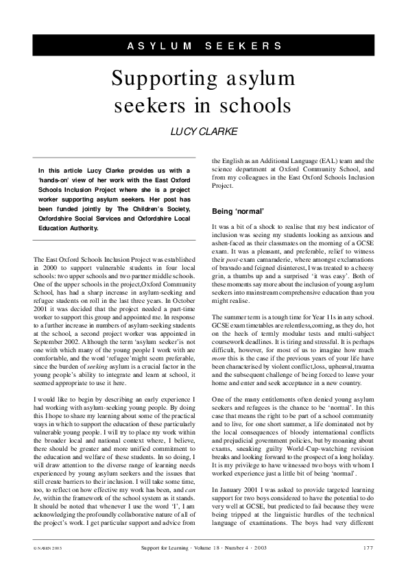 (PDF) Supporting asylum seekers in schools