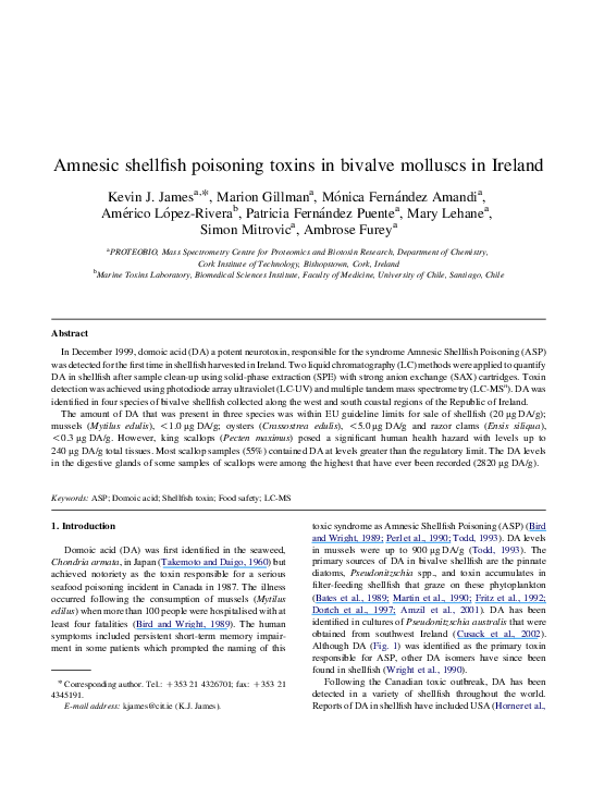 (PDF) Amnesic shellfish poisoning toxins in bivalve molluscs in Ireland ...