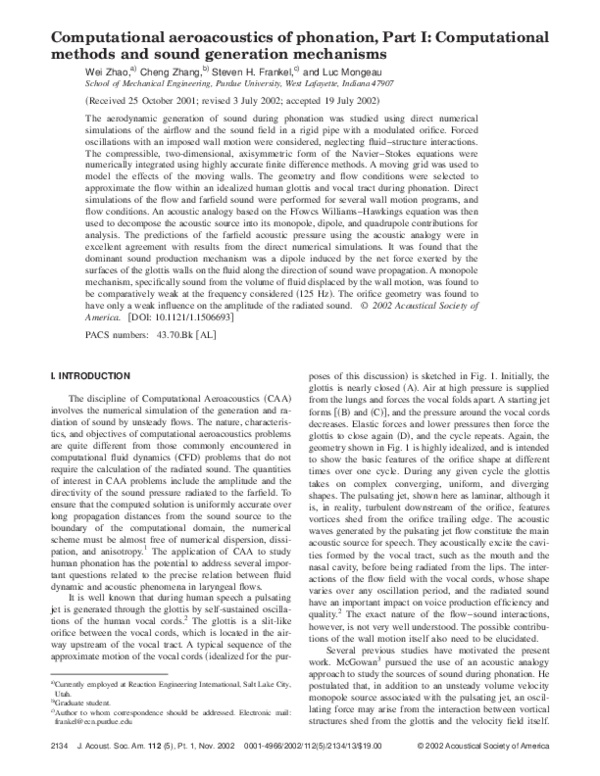 Pdf Computational Aeroacoustics Of Phonation Part I Computational