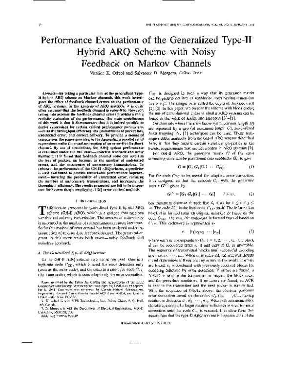 (PDF) Performance evaluation of the generalized type-II hybrid ARQ scheme with noisy feedback on ...