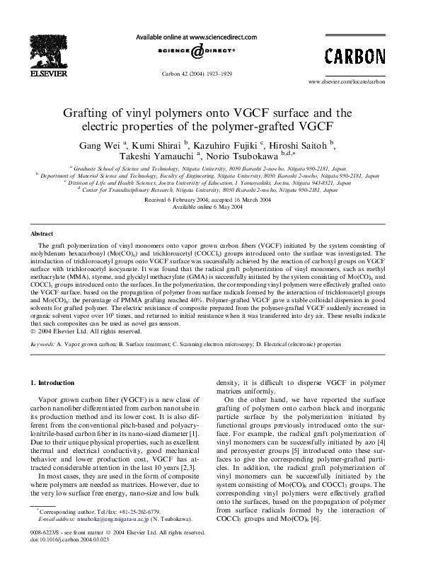 (PDF) Grafting of vinyl polymers onto VGCF surface and the electric ...