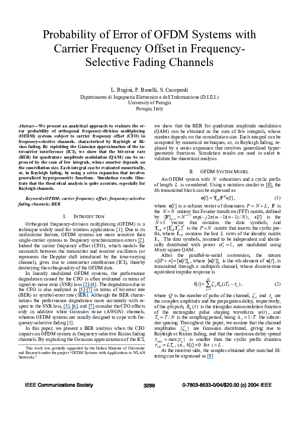 (PDF) Probability of error of OFDM systems with carrier frequency ...
