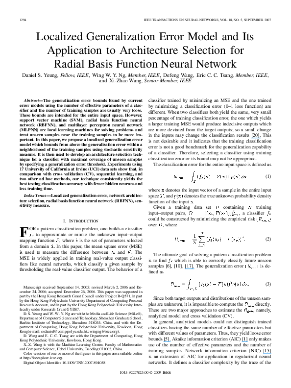 (PDF) Localized Generalization Error Model and Its Application to Architecture Selection for ...