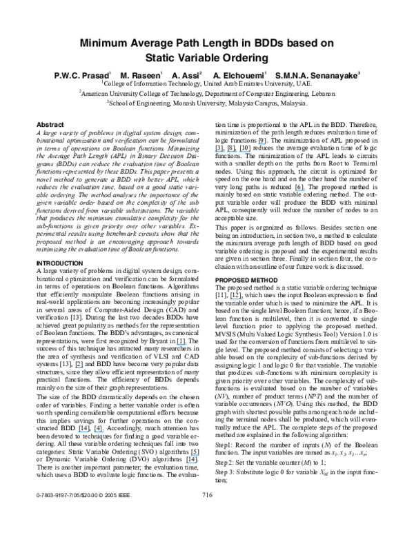 Pdf Minimum Average Path Length In Bdds Based On Static Variable Ordering