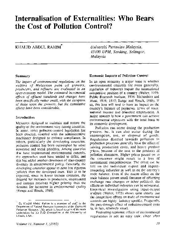 (PDF) Internalisation of externalities: Who bears the cost of pollution ...