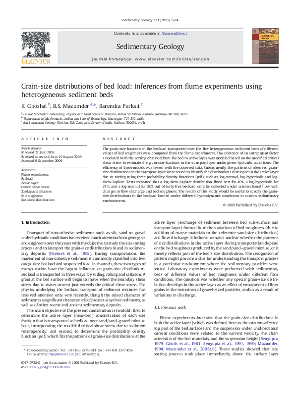 (PDF) Grain-size distributions of bed load: Inferences from flume experiments using ...