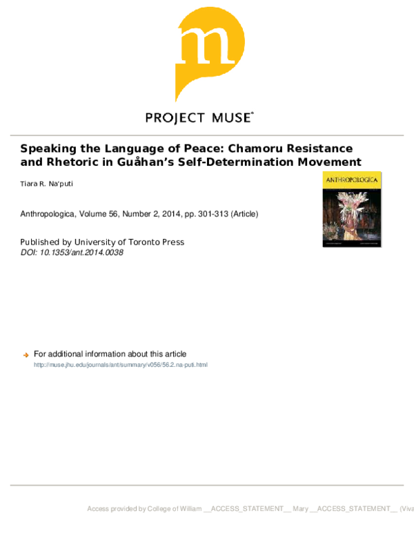 (PDF) Speaking the Language of Peace: Chamoru Resistance and Rhetoric ...
