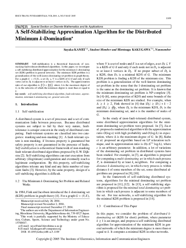 (PDF) A Self-Stabilizing Approximation Algorithm for the Distributed Minimum k-Domination ...