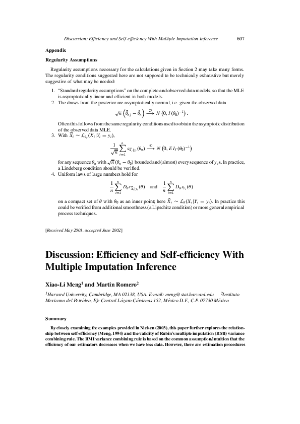 (PDF) Discussion: Efficiency and Self-efficiency With Multiple Imputation Inference