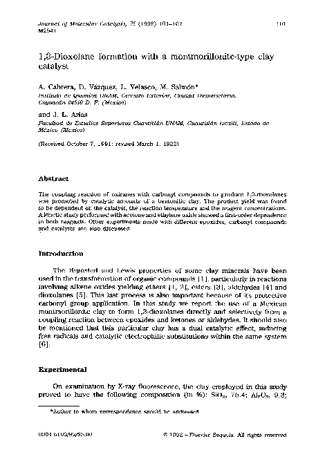 (PDF) 1,3-dioxolane formation with a montmorillonite-type clay catalyst