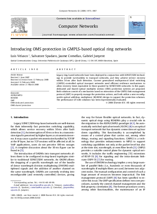 (PDF) Introducing OMS protection in GMPLS-based optical ring networks