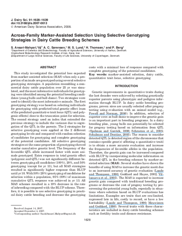 (PDF) Across-family marker-assisted selection using selective genotyping strategies in dairy ...