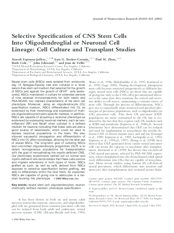 (PDF) Stem cell repair of central nervous system injury | Yo Momma - Academia.edu