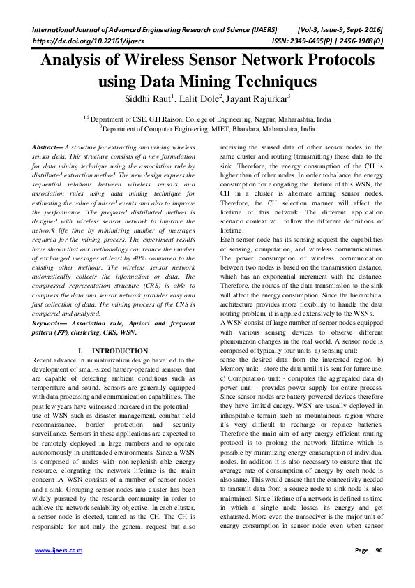 Pdf Analysis Of Wireless Sensor Network Protocols Using Data Mining Techniques Ijaers
