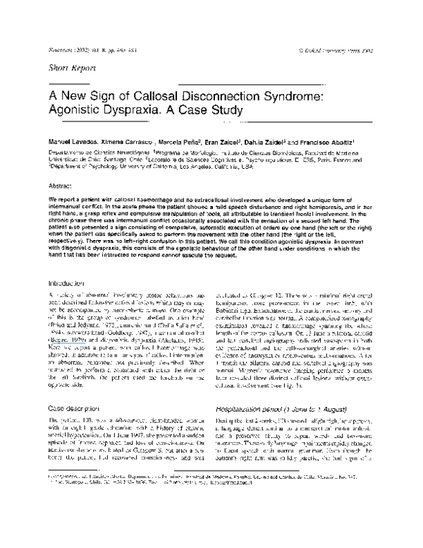 (PDF) A New Sign of Callosal Disconnection Syndrome: Agonistic ...