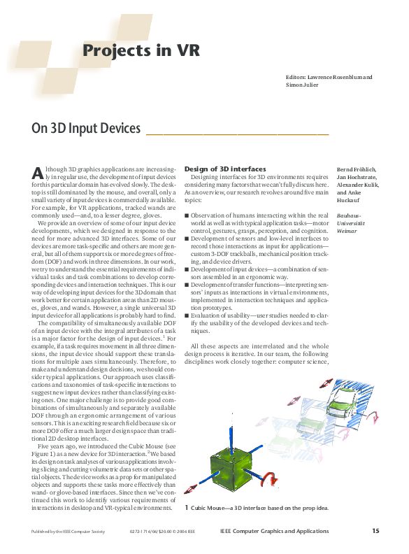 (PDF) On 3D Input Devices