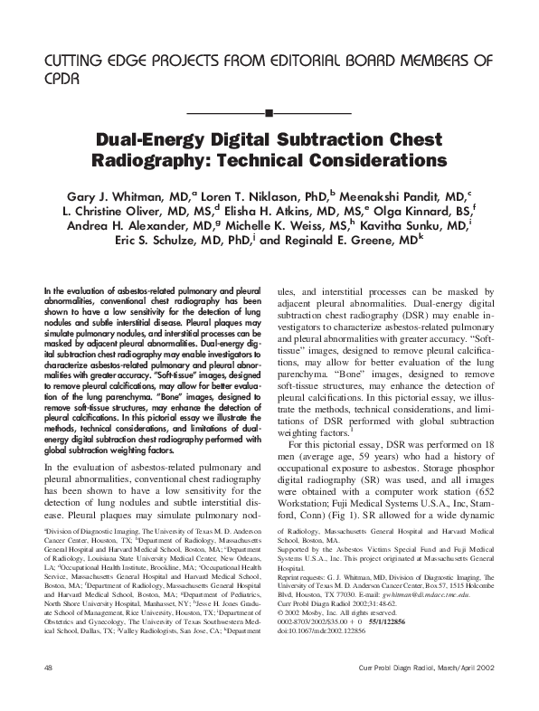 (PDF) Dual-energy digital subtraction chest radiography: Technical ...