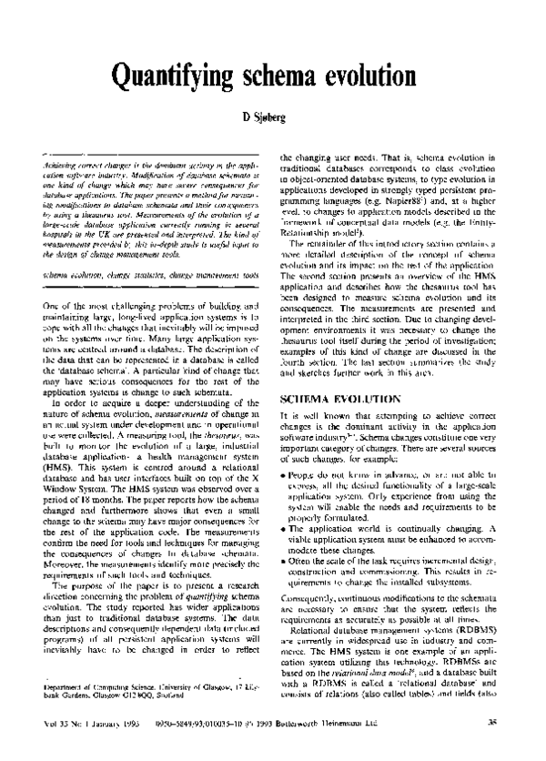 (PDF) Quantifying schema evolution
