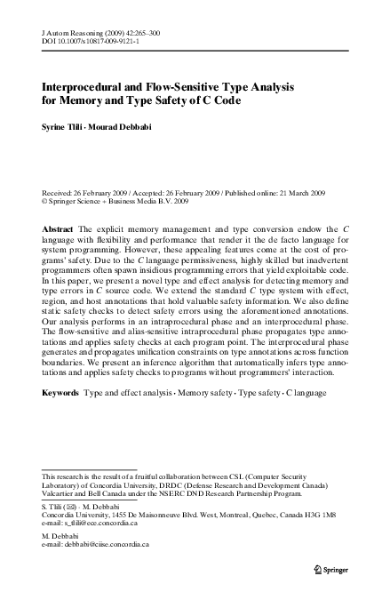 (PDF) Interprocedural and Flow-Sensitive Type Analysis for Memory and Type Safety of C Code