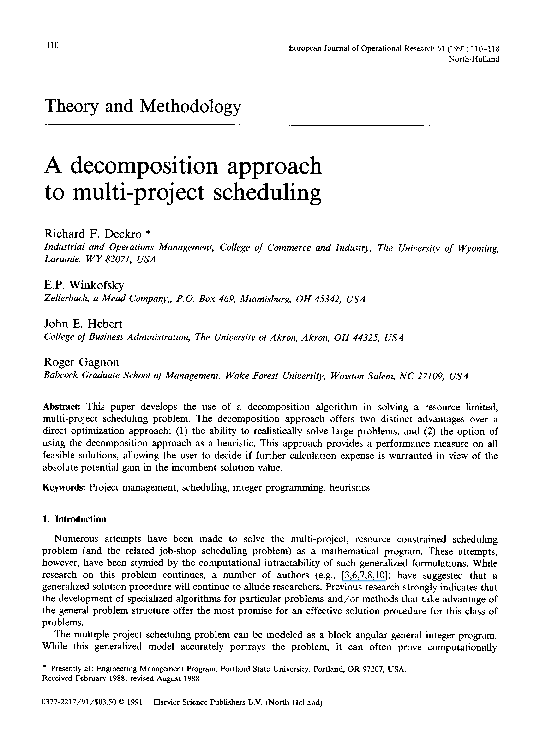 (PDF) A decomposition approach to multi-project scheduling
