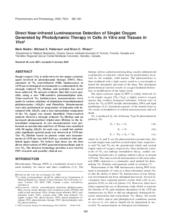 (PDF) Singlet Oxygen Sensor Green®: Photochemical Behavior in Solution ...