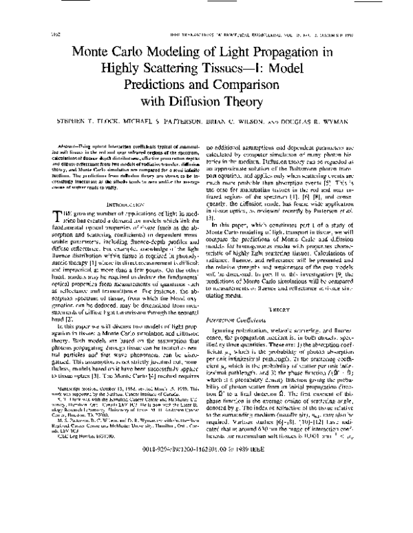 (PDF) Monte Carlo modeling of light propagation in highly scattering tissues. I. Model ...
