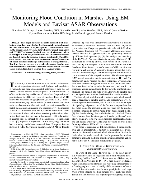 (PDF) Monitoring flood condition in marshes using EM models and Envisat ASAR observations ...