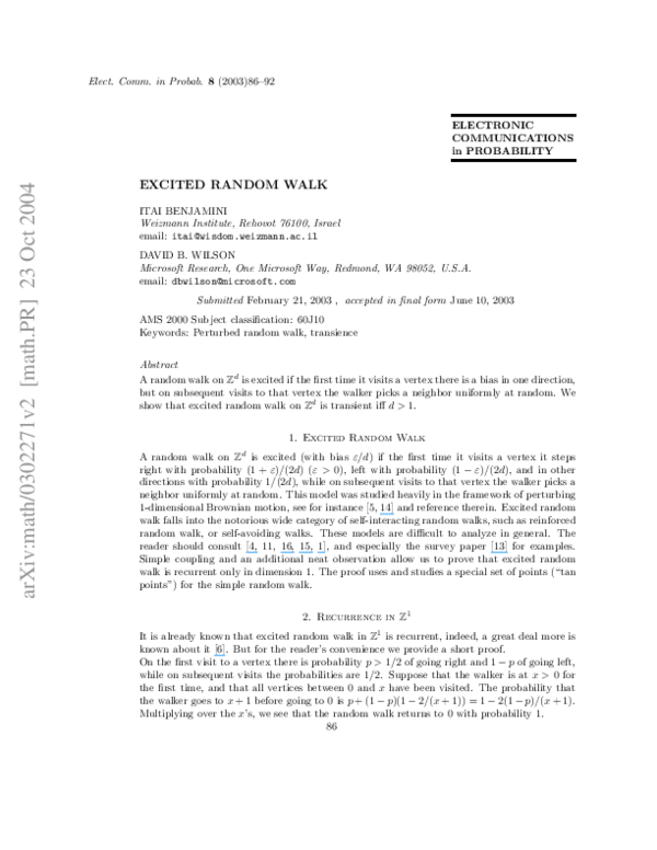 (PDF) Excited Random Walk
