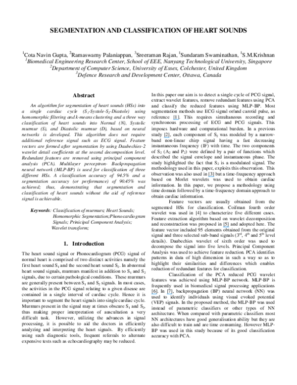 Pdf Segmentation And Classification Of Heart Sounds