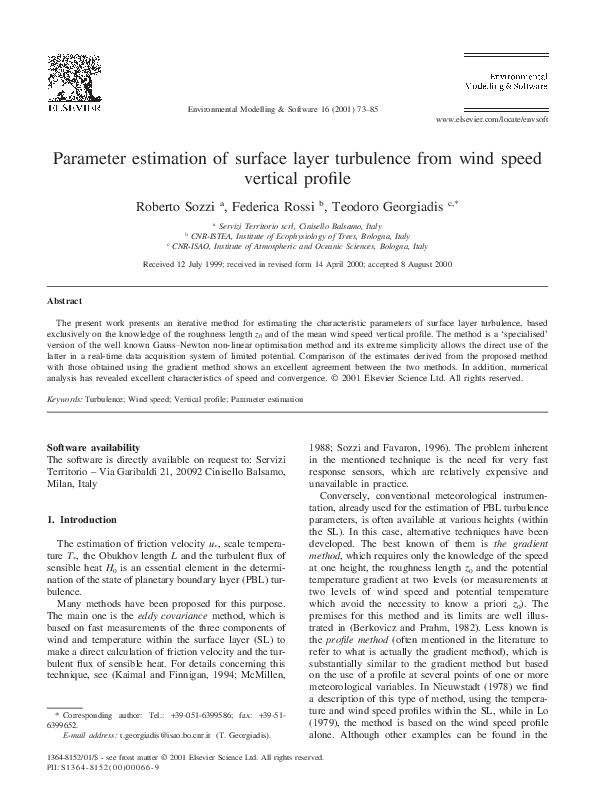 (PDF) Estimating Turbulence Parameters from Wind Profiles