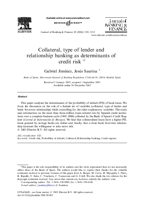 (PDF) Collateral, type of lender and relationship banking as ...