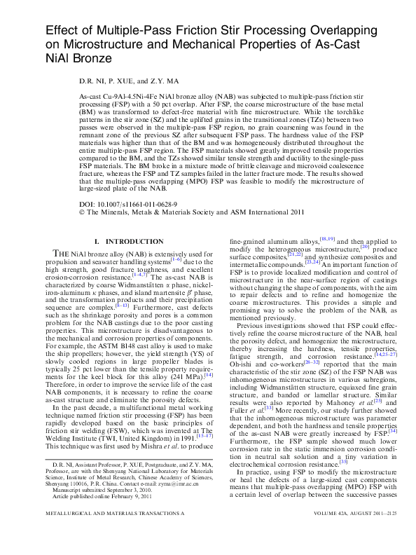 Pdf Effect Of Multiple Pass Friction Stir Processing On
