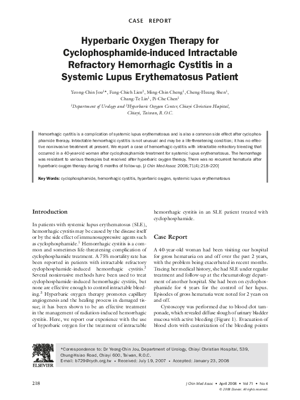 (PDF) Hyperbaric Oxygen Therapy for Cyclophosphamide-induced ...