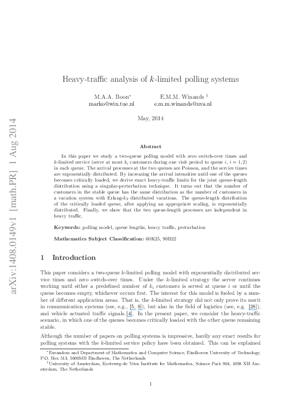 (PDF) Heavy-traffic analysis of k-limited polling systems