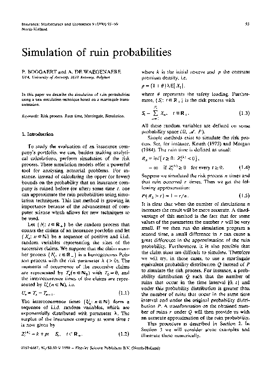 (PDF) Simulation of ruin probabilities